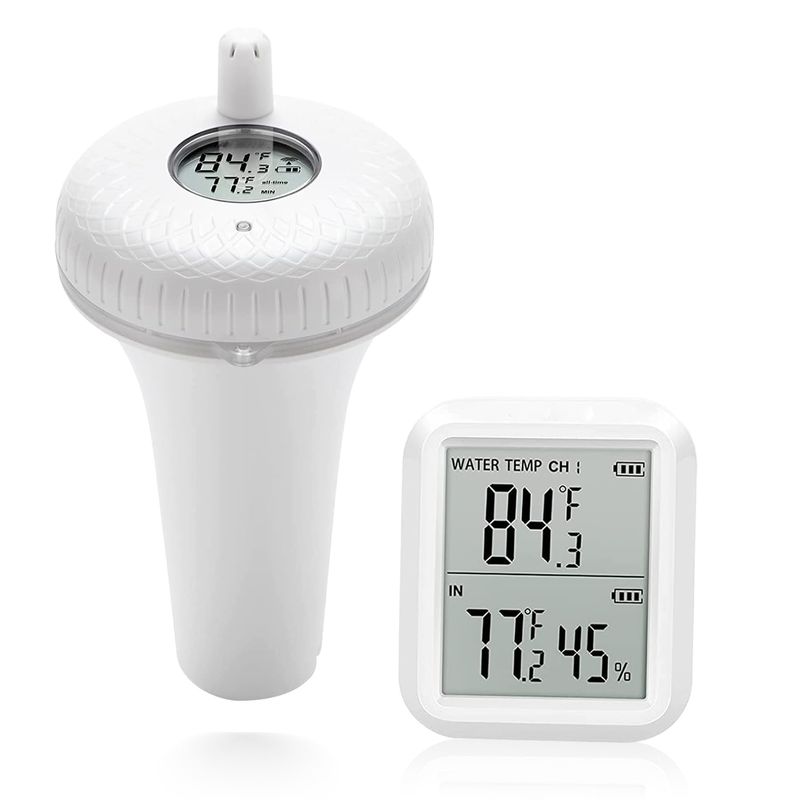 White Wireless Digital Pool Thermometer, with Indoor Temperature ...