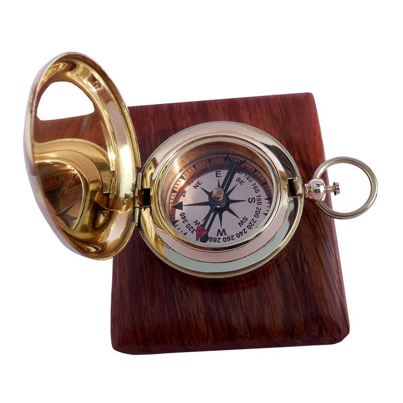 Handmade Brass Push Open Compass with Rose Wood Case, Pocket Compass ...