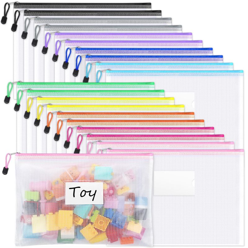 Sooez 20 Pack Mesh Zipper Pouch Bags, A4 Letter Size, Zipper Bags with ...