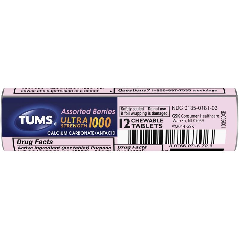 TUMS Ultra Strength Antacid Tablets for Chewable Heartburn Relief and ...