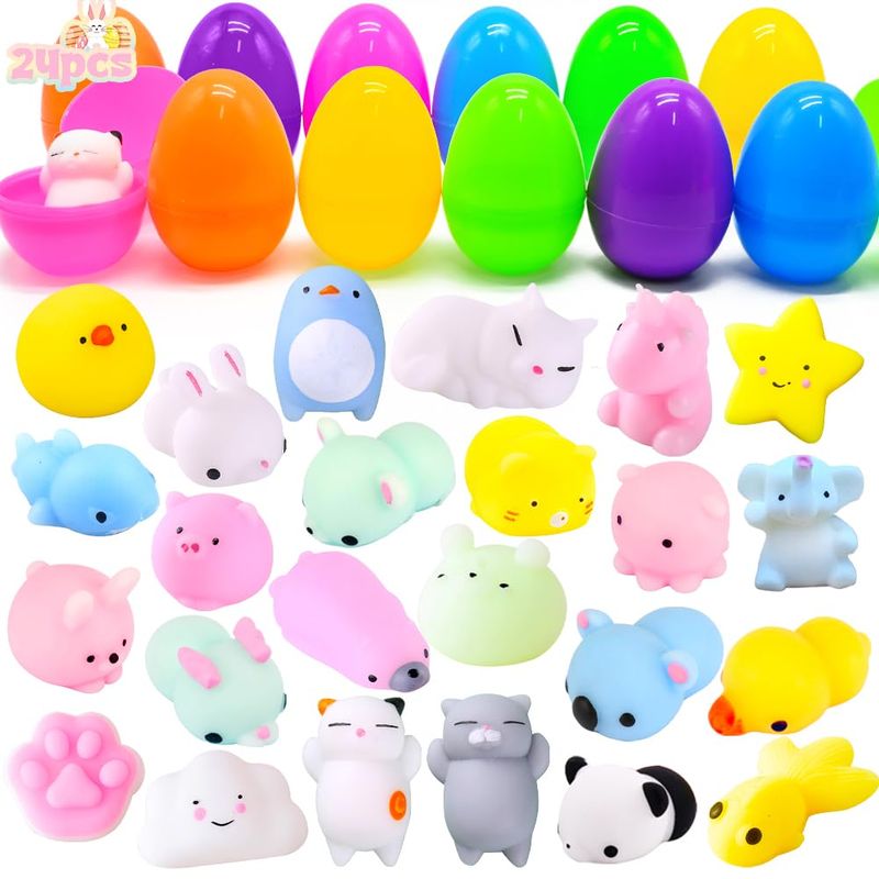 24Packs Prefilled Easter Eggs with Mochi Squishy, Kawaii Stress ...