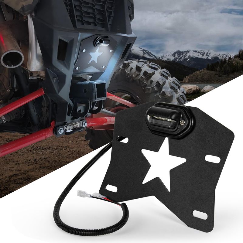 ATV UTV License Plate Bracket Holder Frame with LED Light Universal for Trailer Truck RV Boat ...