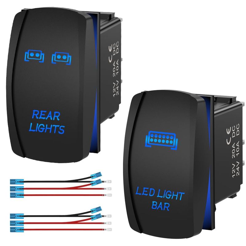 LED Light Bar Rocker Switch and Rear Light Rocker Switch 12v 20A ON/Off ...