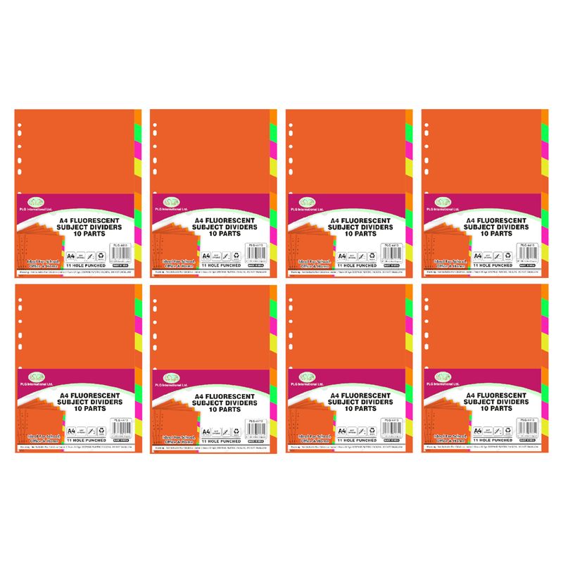 TENLITE [8 Packs] of A4 Subject Dividers – Fluorescent 10-Part File ...