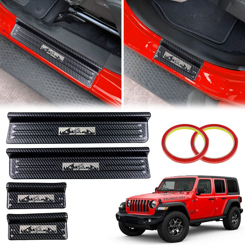Buling Door Sill Guards Protector 304 Stainless Steel with Carbon Fiber ...