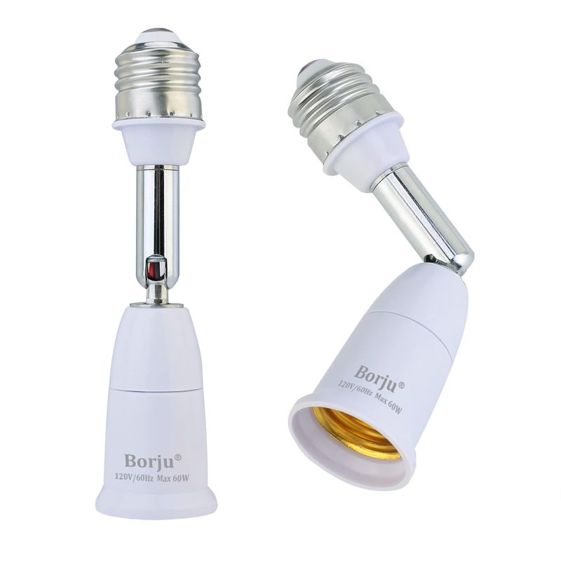 Borju Light Socket Extender [2-Pack], 4.5 Inch Light Socket Extension, 360° Adjustable Light ...
