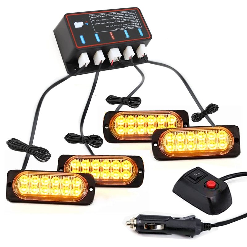 GDICONIC Amber Strobe Lights, 12 LEDs Emergency Caution Waterproof ...