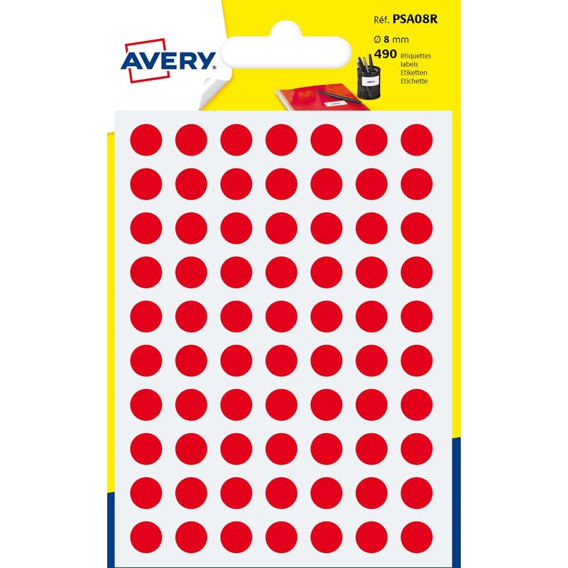 Avery 490 Circle Stickers, 8mm Diameter, red Small Round Dot Adhesive ...