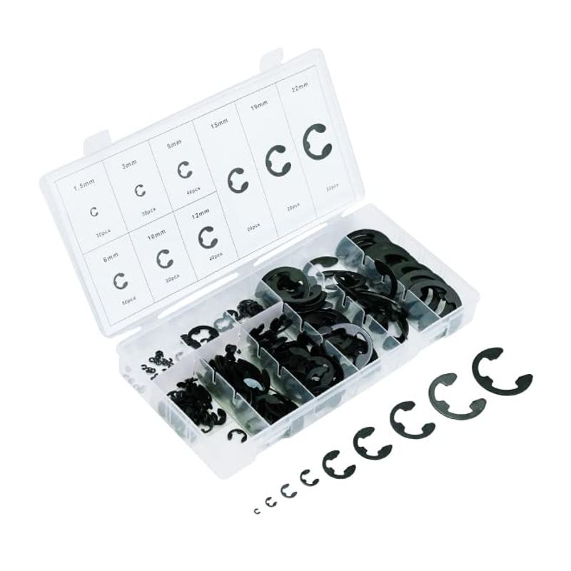 S07A009 E-Type Clip Set, Approx. 300 Pieces, 9 Sizes Included, Storage ...