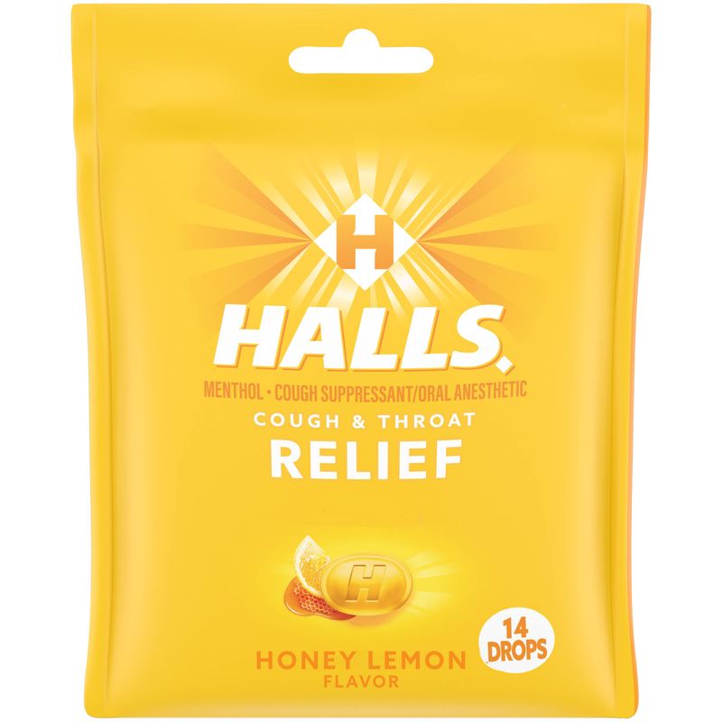 HALLS Relief Honey Lemon Cough Drops, 14 Drops - Online Marketplace - EveryMarket