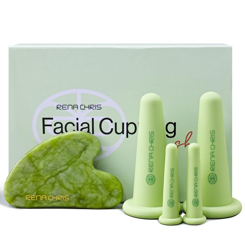 Rena Chris Facial Cupping Set & Gua Sha Facial Tool - Silicone Cupping ...