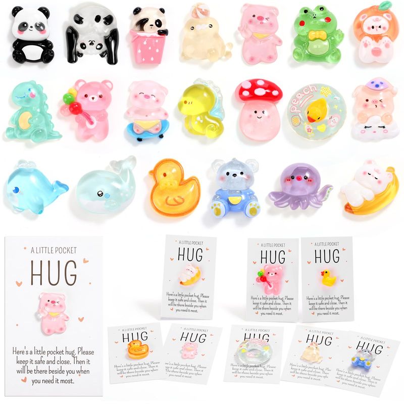 Wonderjune 20 Sets Pocket Hug Token Gifts Bulk Mini Resin Animals Small ...