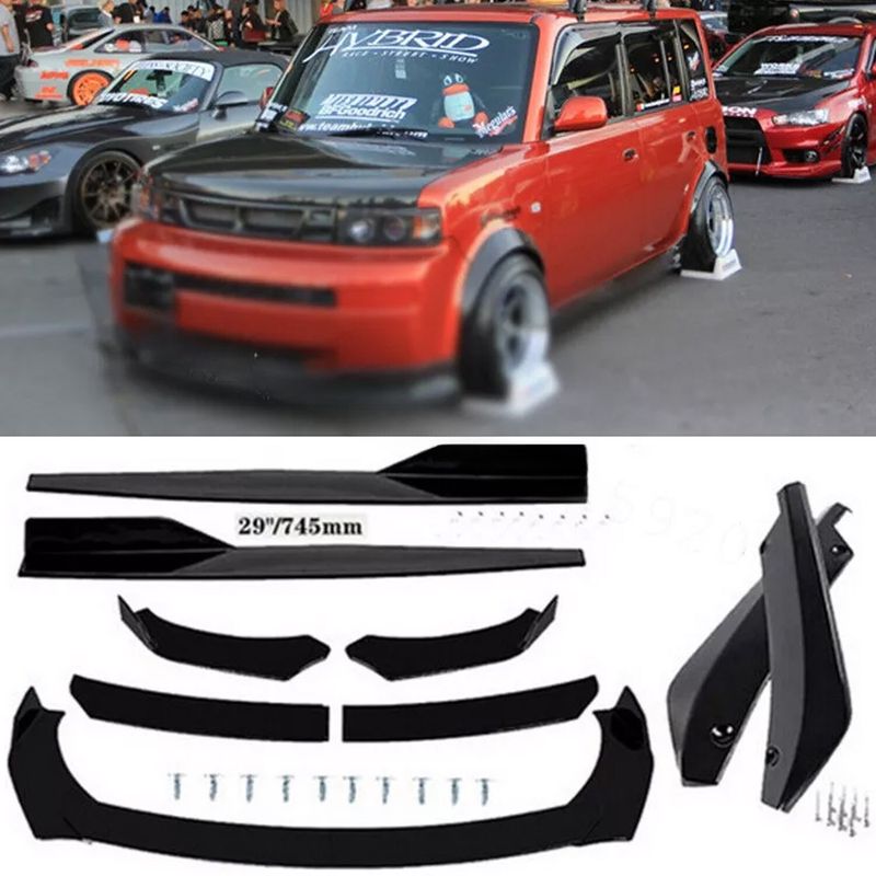 Front & Rear Bumper Lip Spoiler Splitter Body Kit & Side Skirt For ...