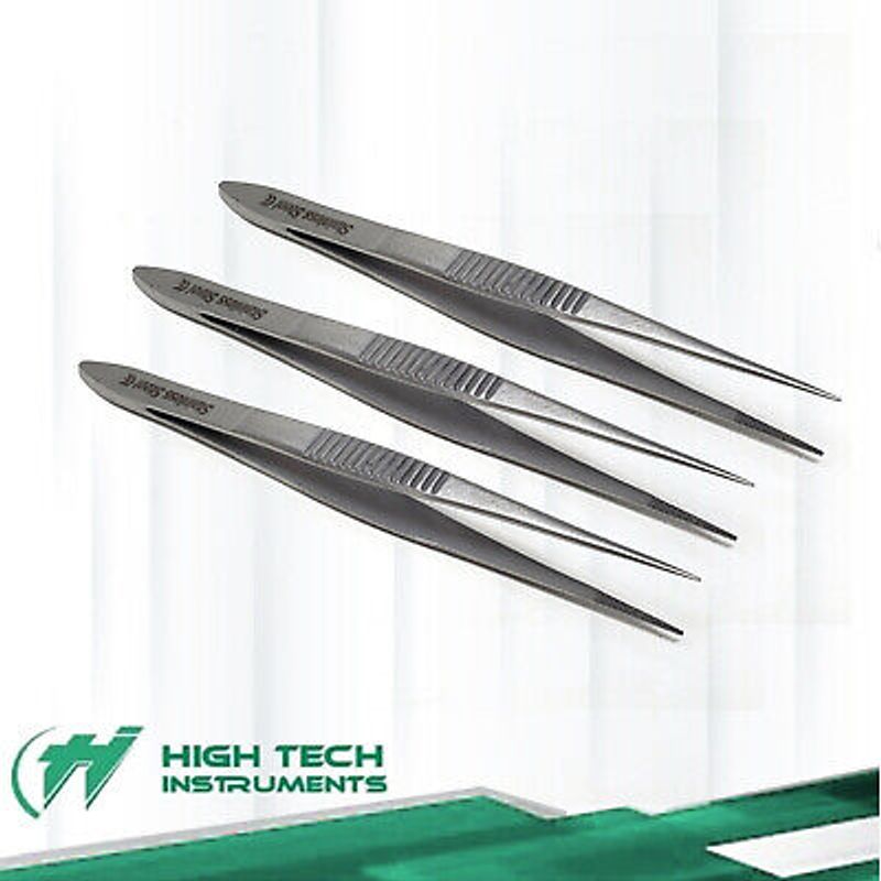3 Surgical Precision Point Tweezers Stainless Steel Lab Forceps Firm ...