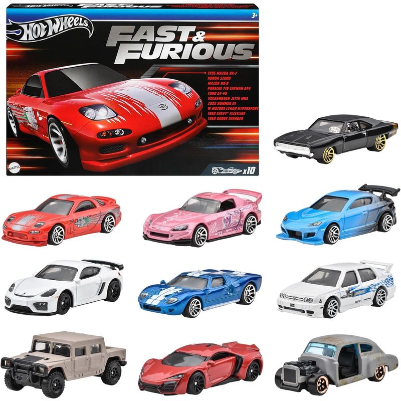 Hot Wheels HVX27 Fast and Furious 10 Car Pack Vehicle Toy Mini Car 3 ...