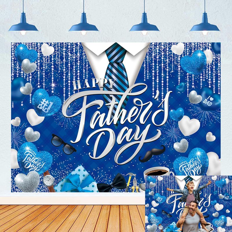 Happy Father's Day Backdrop Blue Glitter Heart Fathers Day Shirt Tie ...