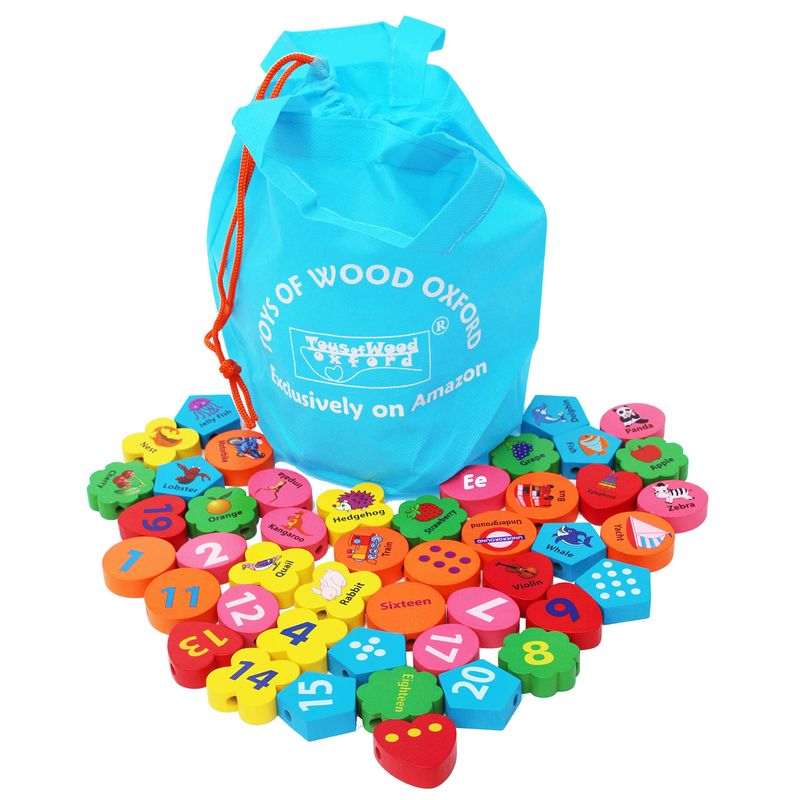 TOWO Wooden Alphabet Number Blocks – Letters ABC Threading Beads ...