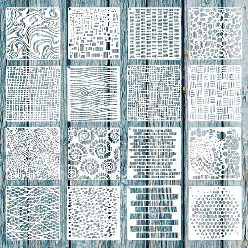 16Pcs Stencils for Painting, 6"x6" Small Stencils, Mixed Texture ...