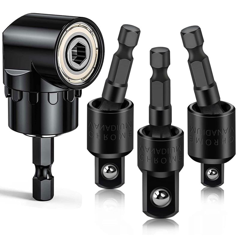 Fruholt Flexible Drill Bit Extension Set with Right Angle Attachment, 360° Rotatable 1/4 3/8 1/2 ...