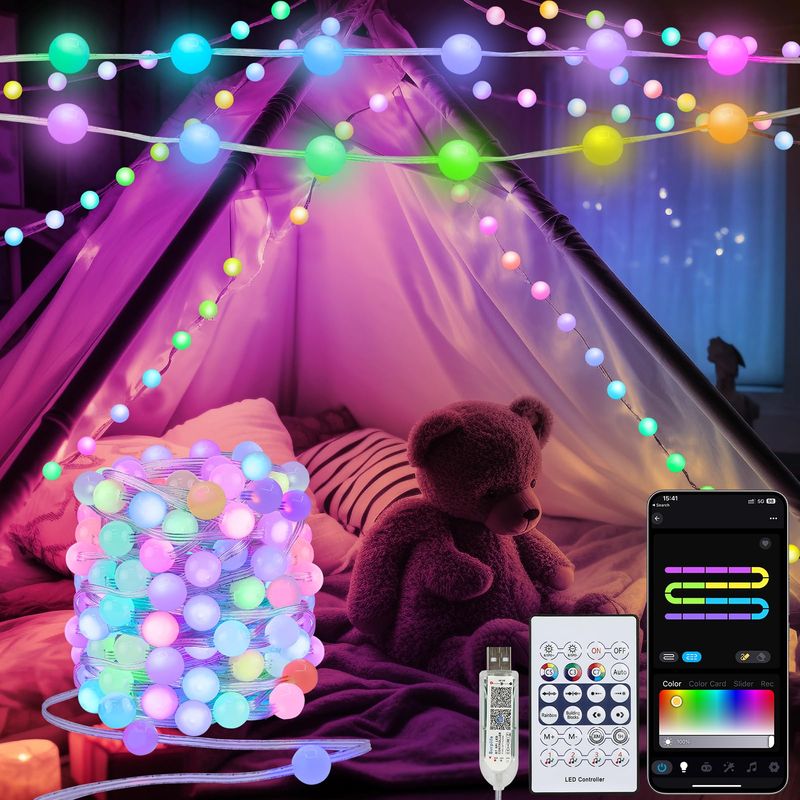 Smart Color Changing Globe String Lights, 33Ft 16 Million Colored Fairy ...