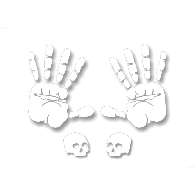 2 Handprint 7" White Solid Color Decals with 2 Matching Color 2" Skull ...