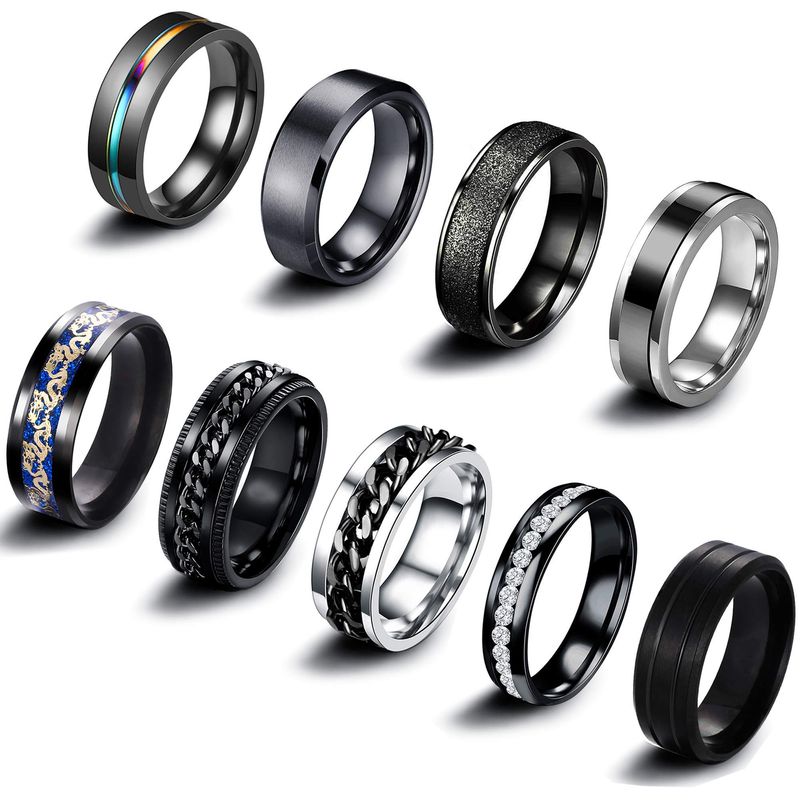 EIELO 9Pcs Stainless Steel Band Rings for Men Women Cool Fidget ...