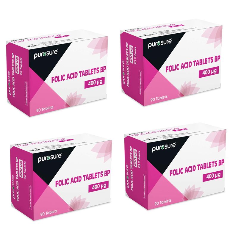 Folic Acid 400 mcg Tablets 4Pack 360 Vitamin B9 Tablets 1 Year Supply ...