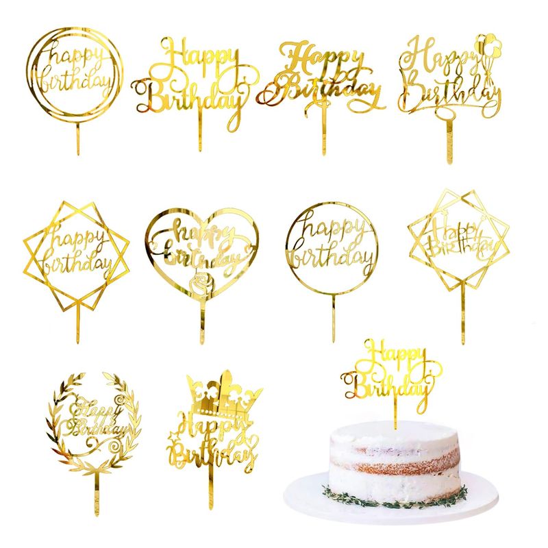 10-Pack Happy Birthday Cake Inserts, Gold Cake Toppers, Cupcake Toppers ...