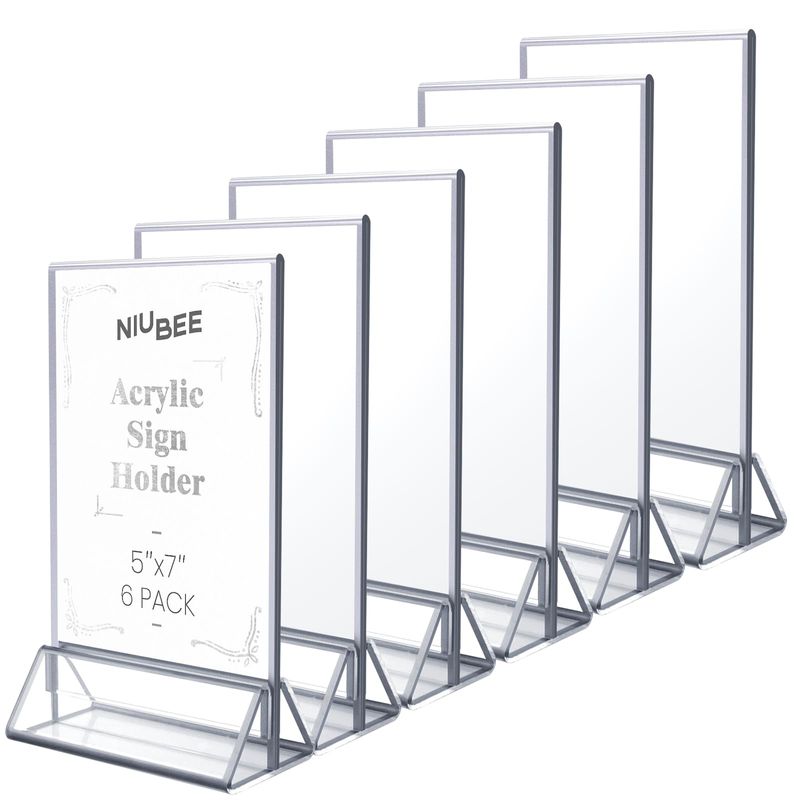 NIUBEE 6Pack 5x7 Clear Acrylic Sign Holder with Sliver Borders and ...