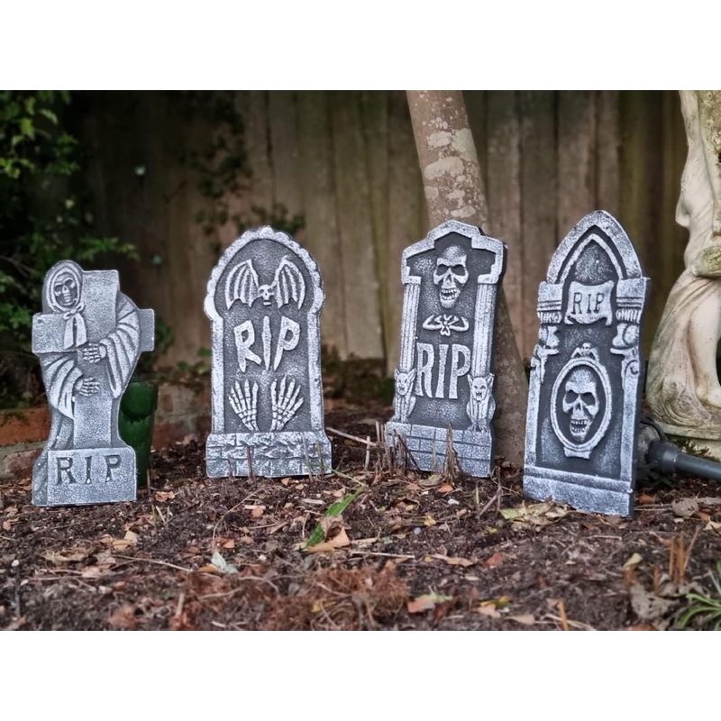 Set of 4 Tombstones Gravestone - Grave Headstones Rip Halloween Party ...