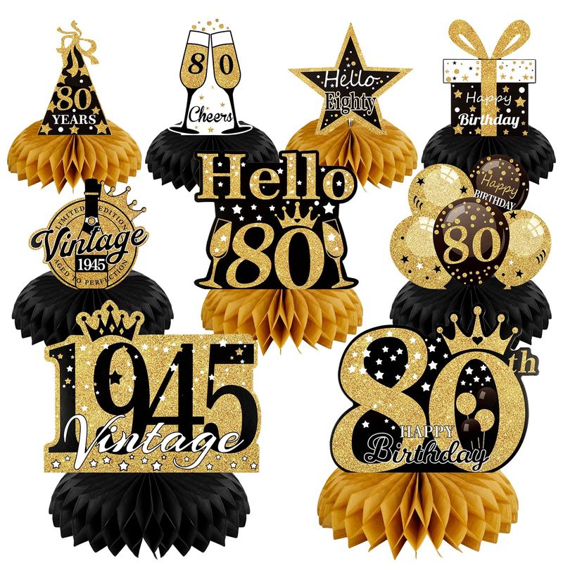 80th Birthday Table Decorations, 9 Pcs Black and Gold Table 1945 80 Birthday Decorations, 80th ...
