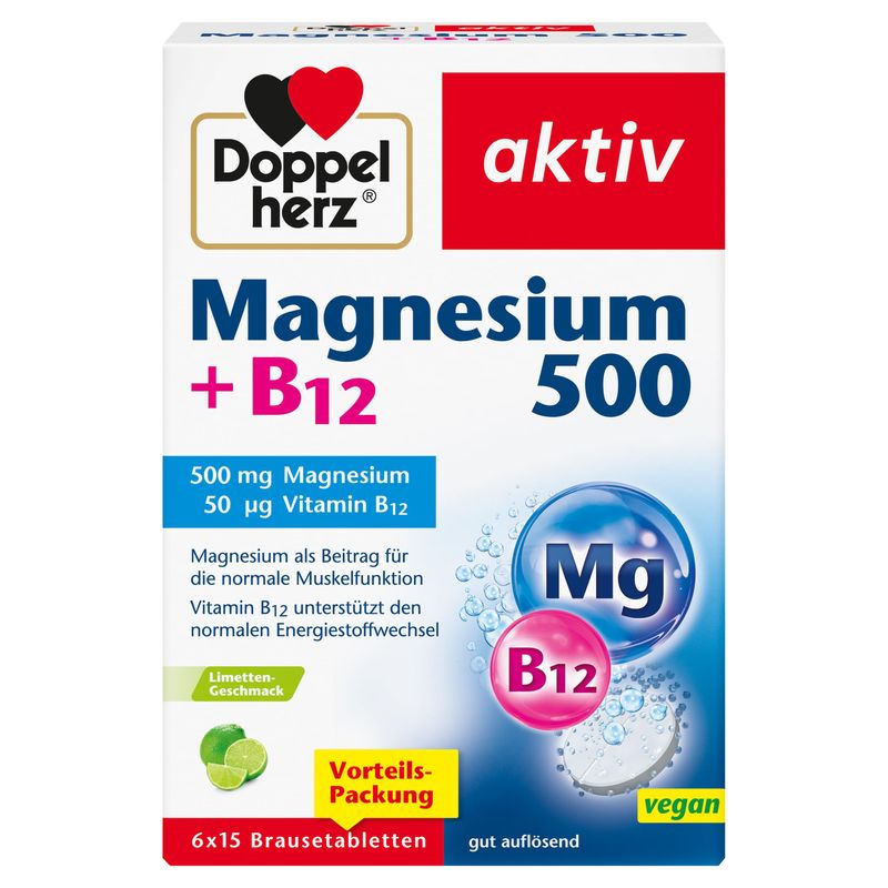 Doppelherz Magnesium 500 + B12 - High Dose with 500 mg Magnesium per ...