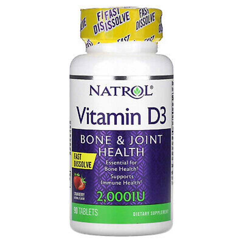 Vitamin D3, Bone & Joint Health, Strawberry , 2,000 IU, 90 Tablets ...