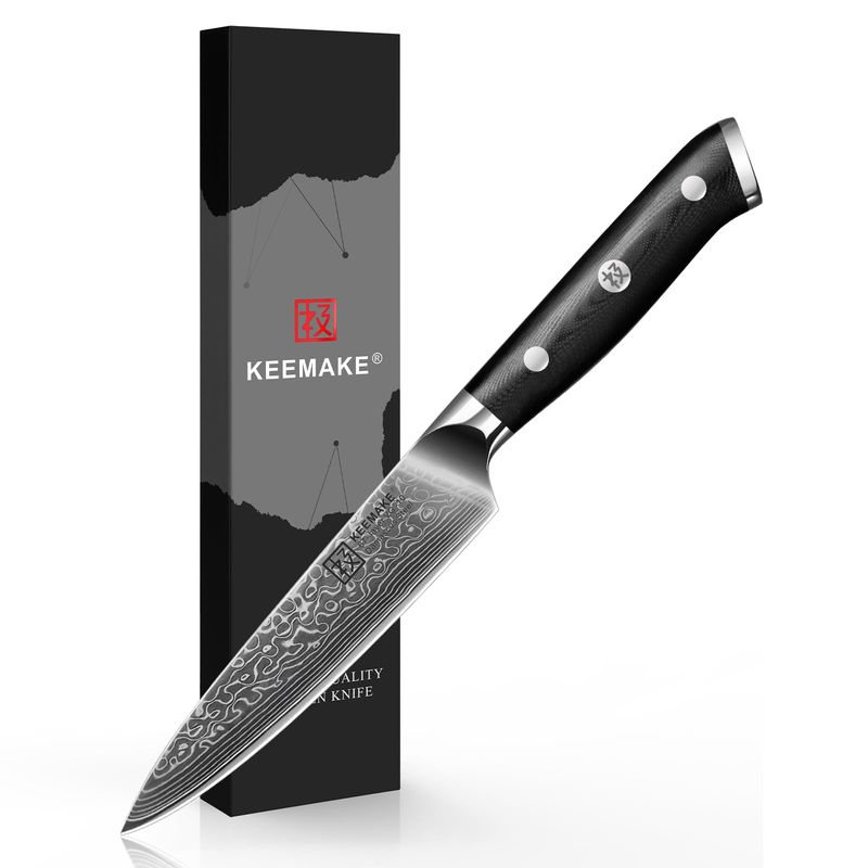 KEEMAKE Kitchen Utility Knife, 5 Inch Chef Knife, 67-Layer Damascus ...