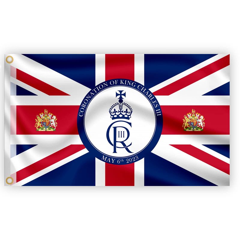 5x3FT Union Jack Flag New King Charles III Cypher British Monarch ...