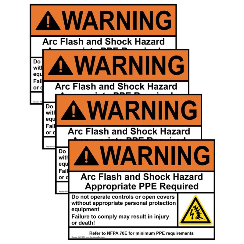 ComplianceSigns.com WARNING Arc Flash And Shock Hazard Appropriate PPE ...
