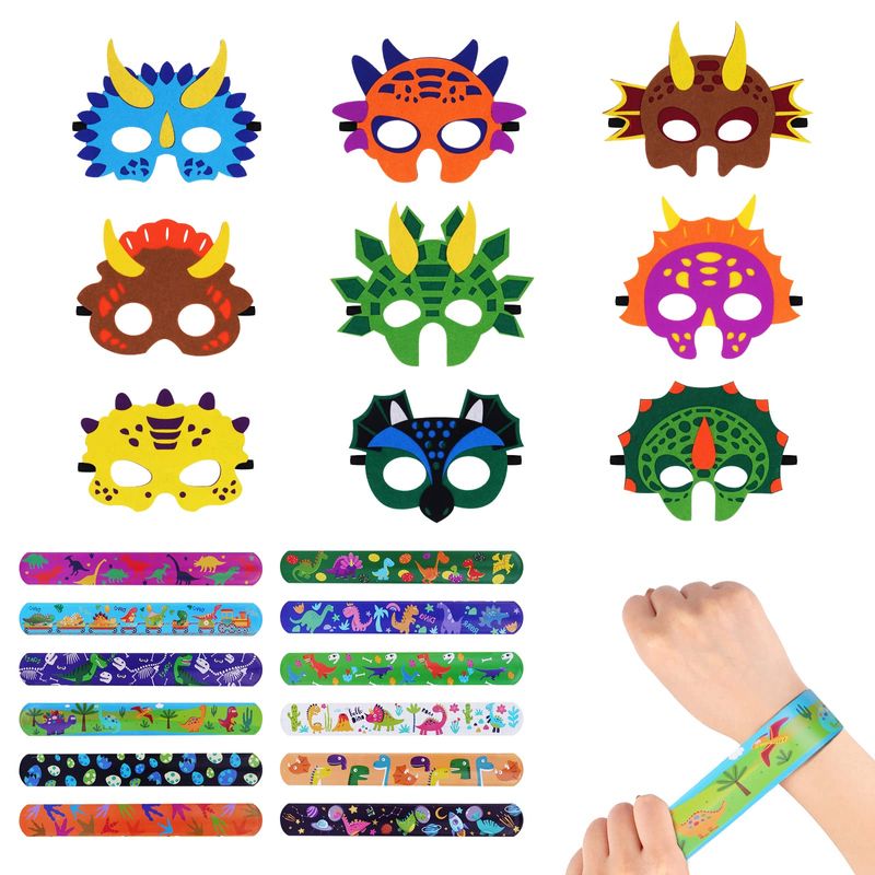 AOMIG Dinosaur Masks & Dinosaur Slap Bands for Kids, 21Pcs Felt ...