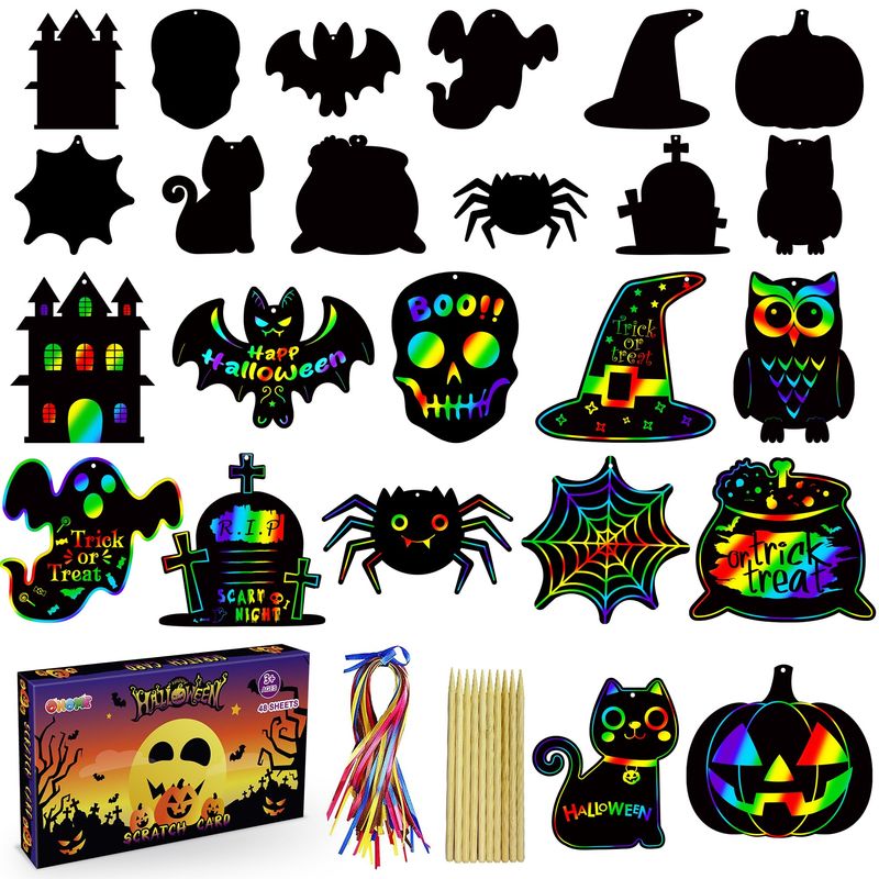 OHOME Halloween Party Favors - 48 PCS Halloween Magic Rainbow Scratch ...