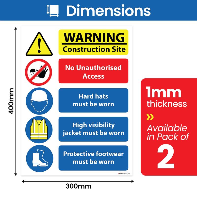RDLCAR Site Safety Sign 1mm Rigid Pack of 2 Construction and Building ...