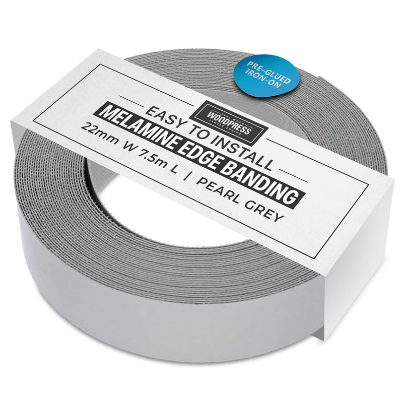 WoodPress® 22mm Pearlised Grey Melamine Edging, Pre-Glued Veneer Tape ...