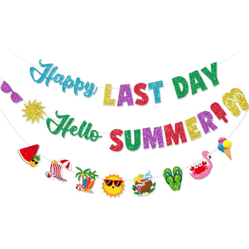 Happy Last Day Hello Summer Banner End of School Year Party Decorations ...