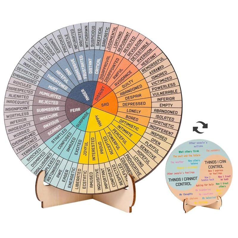 Feeling Wheel with Stand Calming Emotions Wooden Mood Wheel Therapist ...