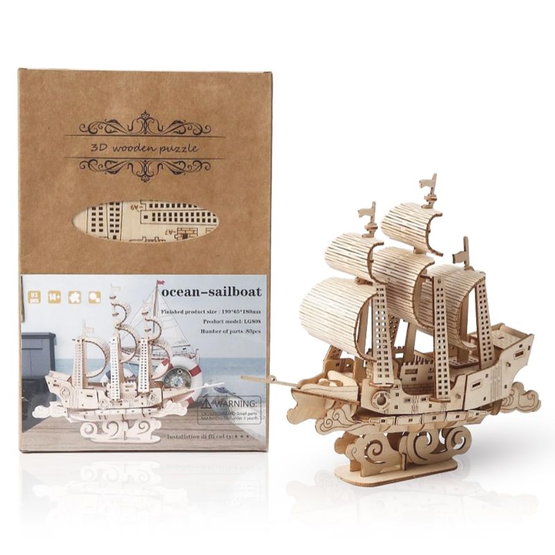 Hallisun 3D Wooden Puzzle, Assembly 3D Puzzle, Boat, Moving, Mechanical ...