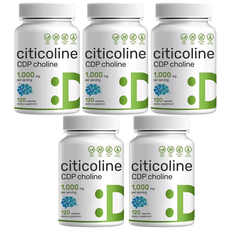 Citicoline CDP Choline 1000mg 5X120 Caps supports Brain Cognitive ...