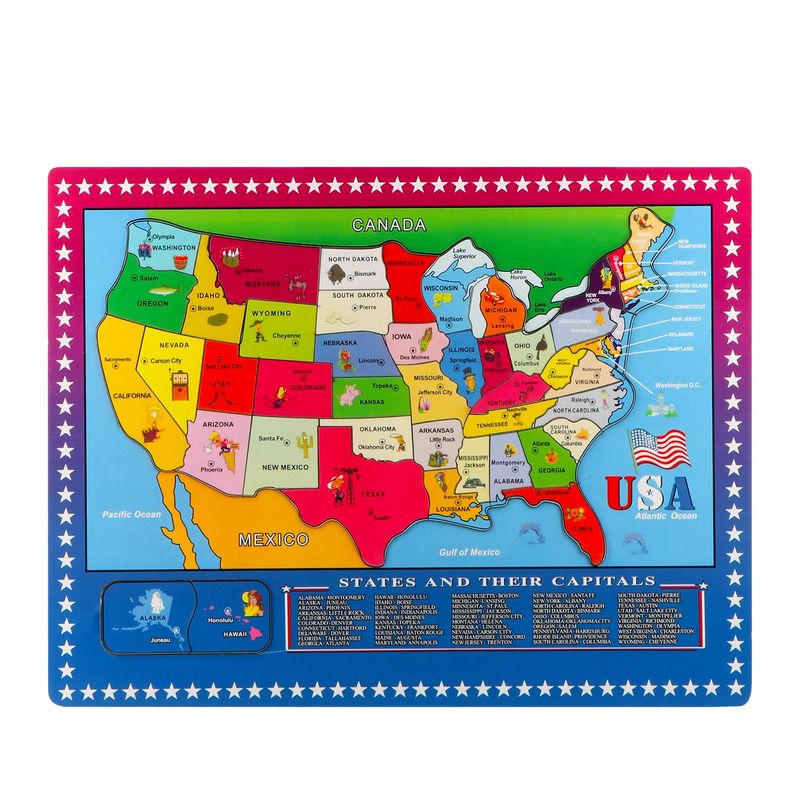 Joqutoys Wooden USA Map Puzzle, 46 Pieces US Map Puzzle for Kids ...