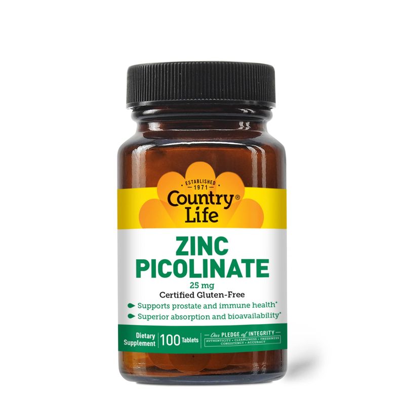 Country Life Zinc Picolinate 25mg, Skincare, Prostate and Immune Health ...