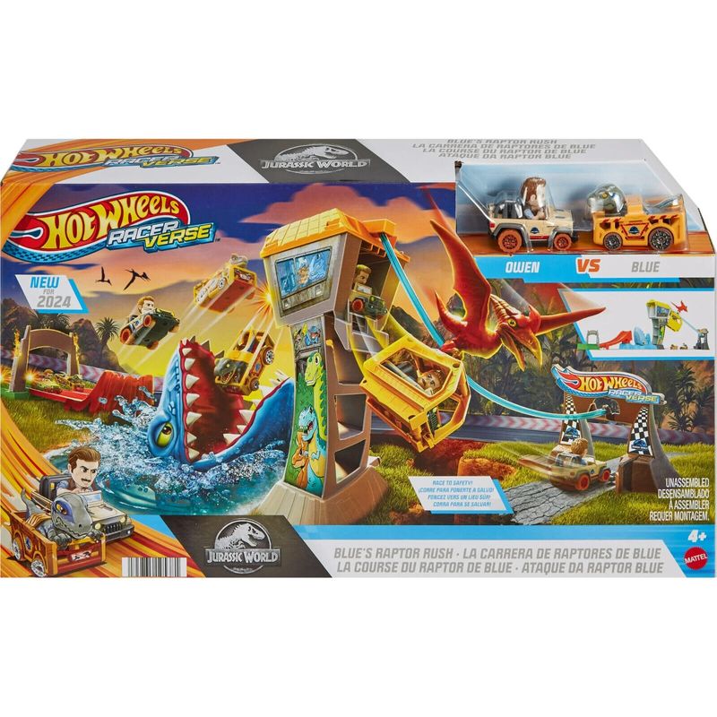 Hot Wheels RacerVerse Jurassic World Blue’s Raptor Rush Track Set, 2 ...