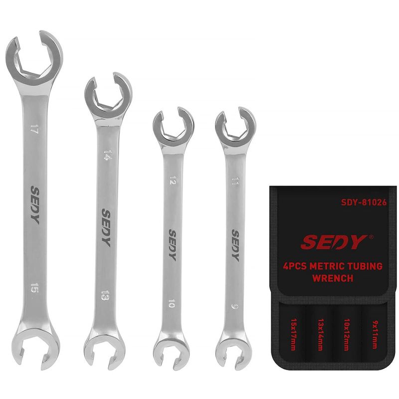SEDY 4-Piece Flare Nut Wrench Set, Offset End Spanner Metric 9 10 11 12 ...