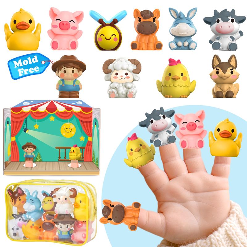 Oriate Farm Animals Finger Puppets, Bath Toys for Kids with Storage Bag ...