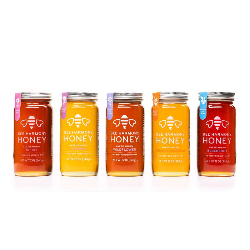 Bee Harmony Honey 5 Pack Variety Pack, 60 Ounce (Clover, Wildflower ...